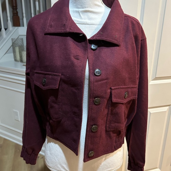 LOFT | Jackets & Coats | Loft Wool Blend Bomber Deep Burgundy Utility ...